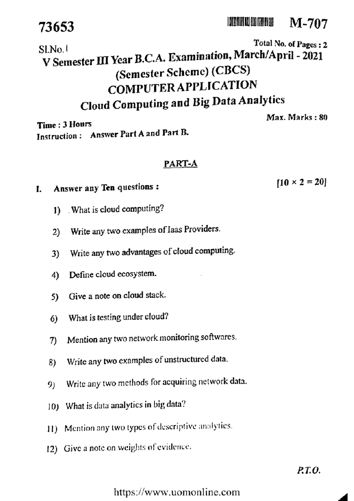 Bca 5 sem ca cloud computing and big data analytics m 707 apr 2021 - 73653 Sl. I Total No. of ...