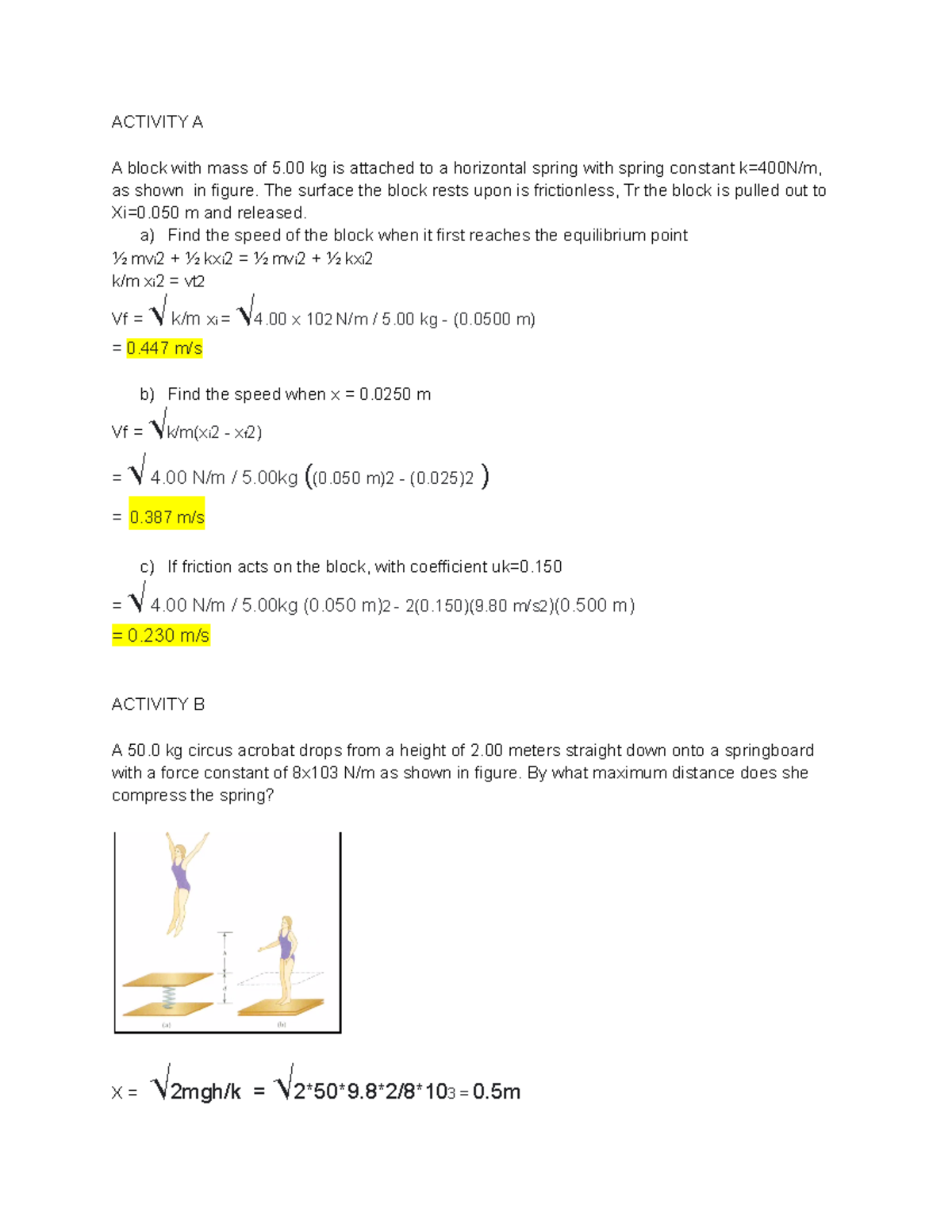 Evidence 3 - mass and energy ejercicios - ACTIVITY A A block with mass ...
