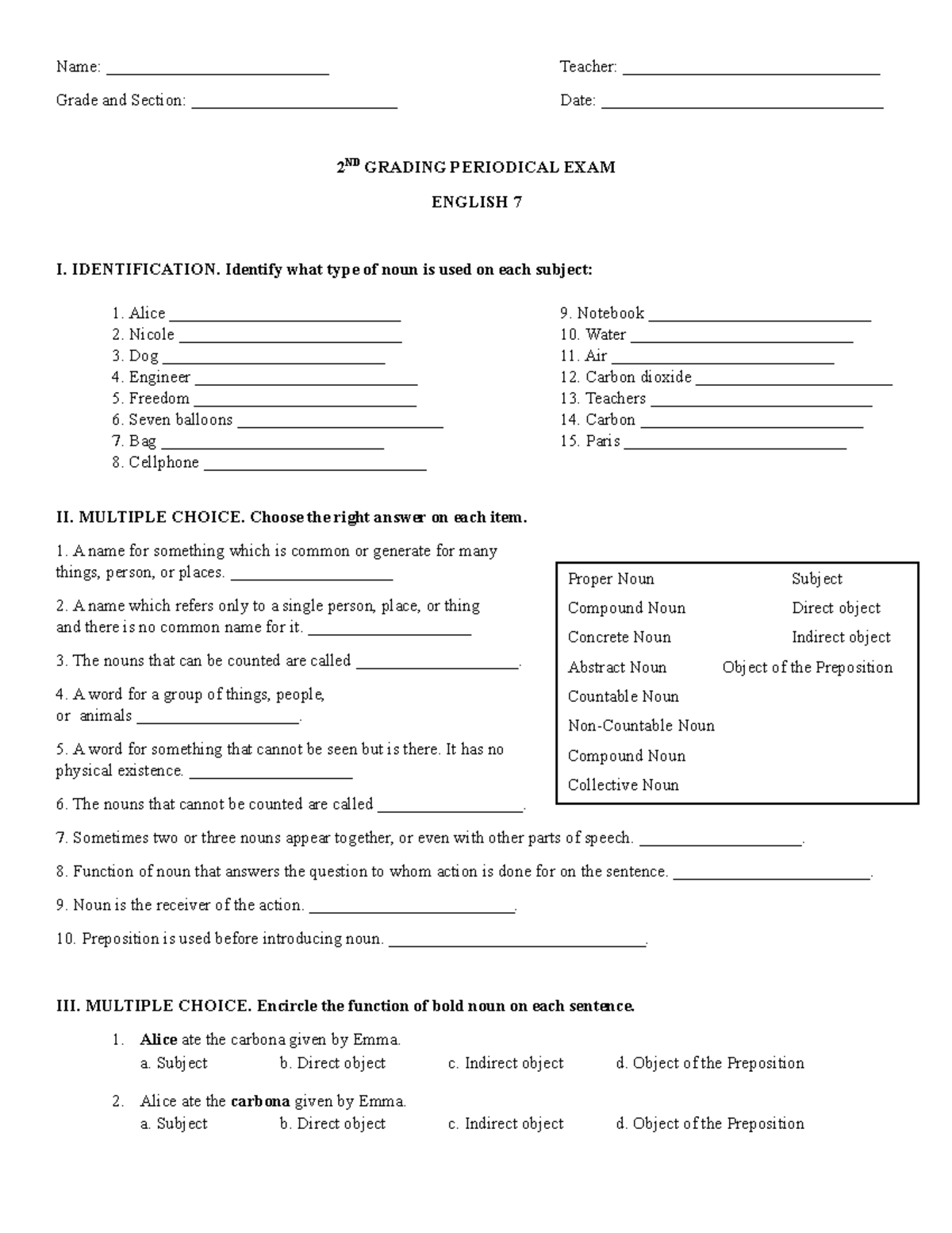 458967375 2nd Periodical Exam Grade 7 10 docx - Name ...