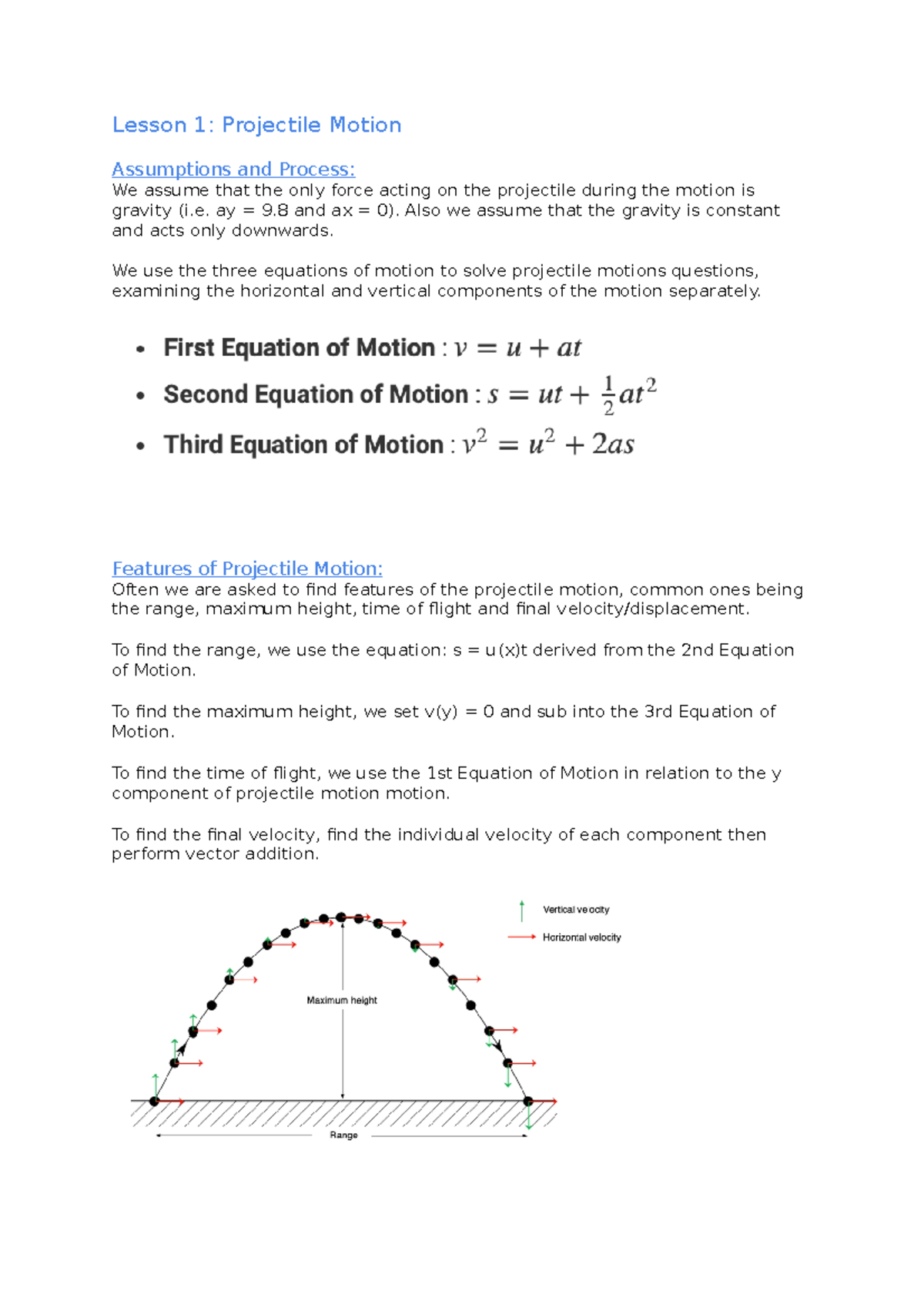 Advanced Mechanics Projectile Motion - Studocu