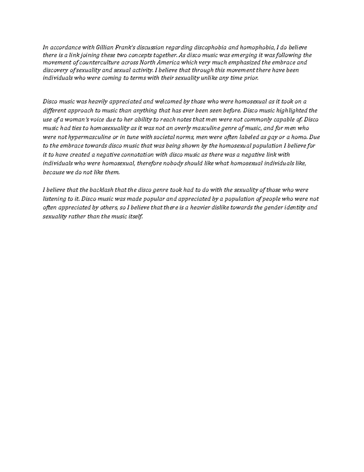 Reading Notes and Discussion - In accordance with Gillian Frank’s ...