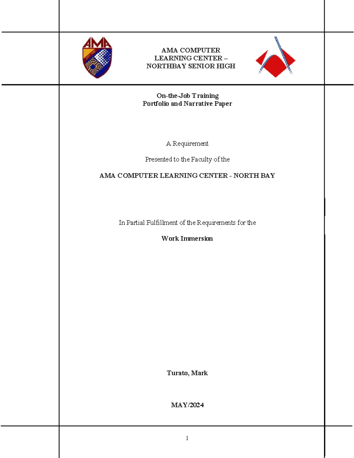 Template for work immersion - LEARNING CENTER – NORTHBAY SENIOR HIGH ...