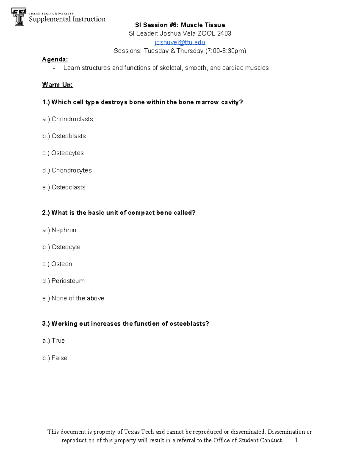 02.12 Monday Packet ZOOL 2403 Joshua Vela (Muscle Tissue) - SI Leader ...