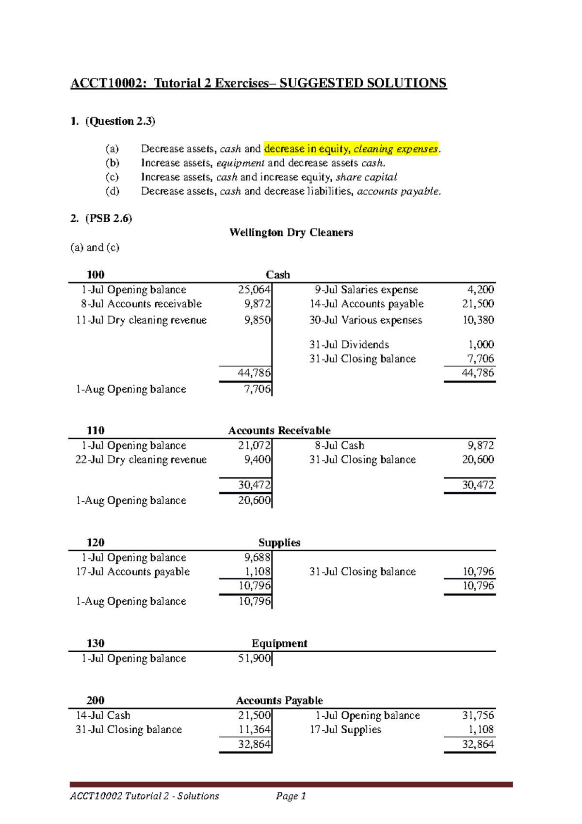 ACCT10002 Tutorial 2 Solutions Sem 2, 2019 - ACCT10002: Tutorial 2 Exercises– SUGGESTED ...