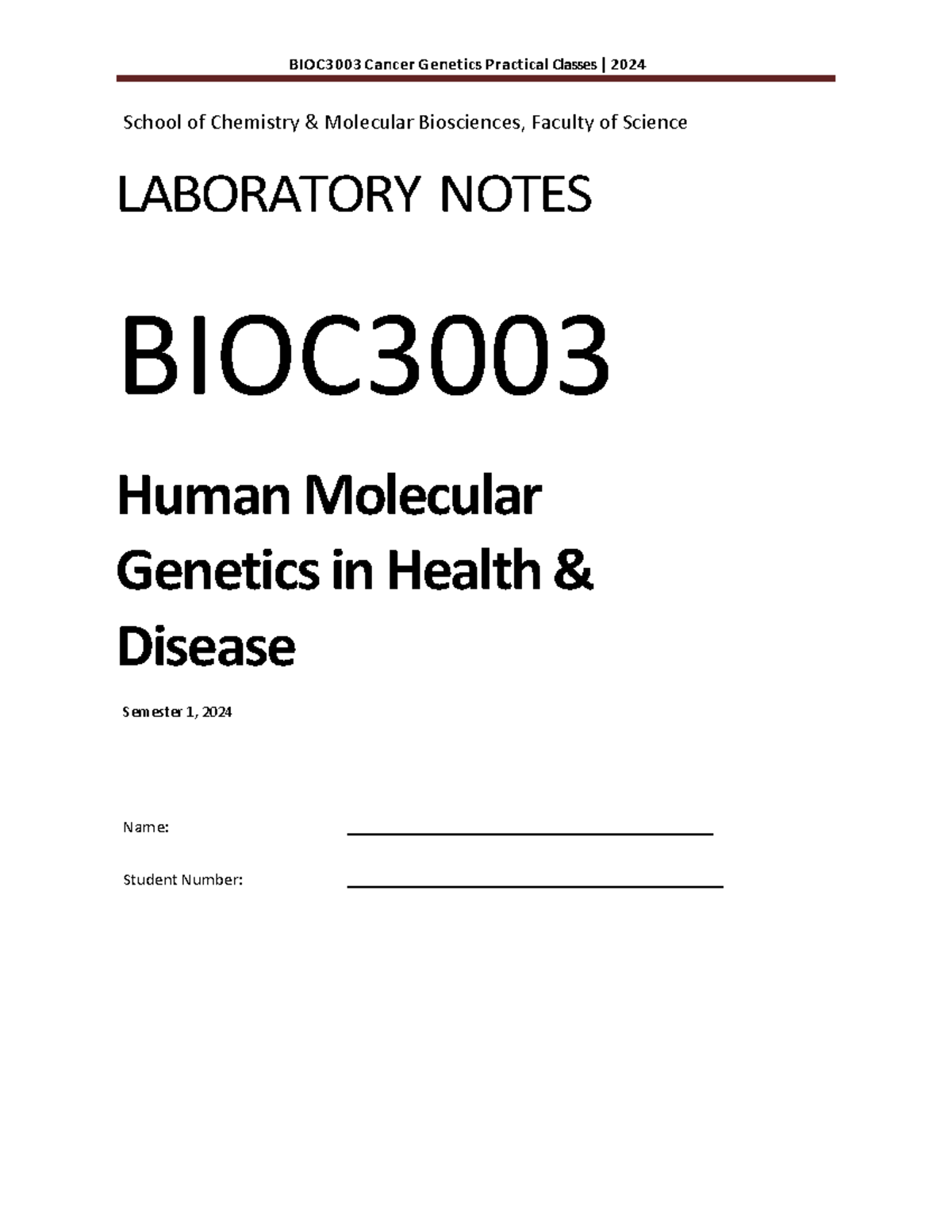 BIOC3003 Lab 1 Manual - School of Chemistry & Molecular Biosciences ...