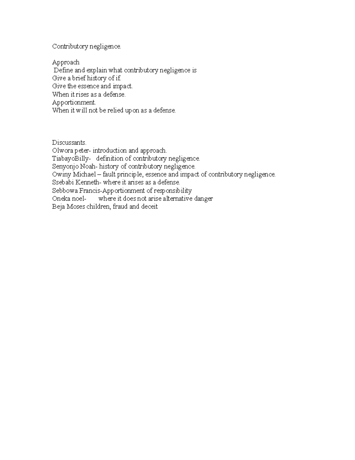 Contributory negligence 2 - Approach Define and explain what ...