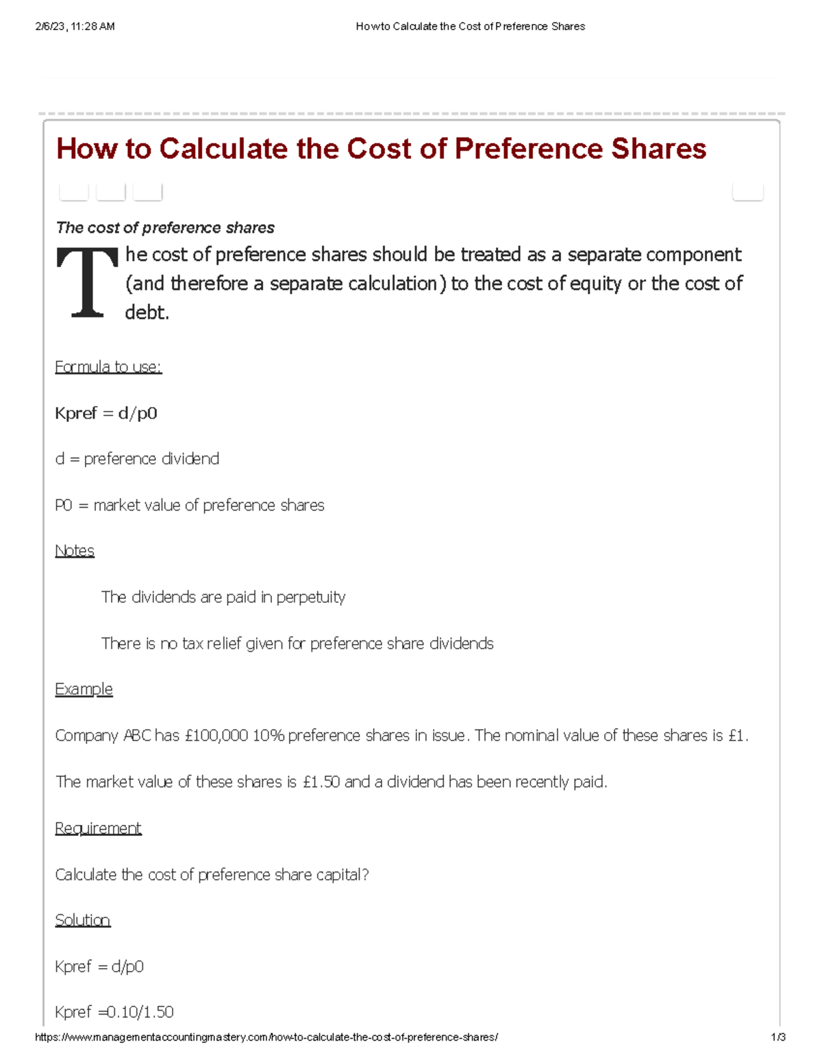 How to Calculate the Cost of Preference Shares - Formula to use: Kpref ...