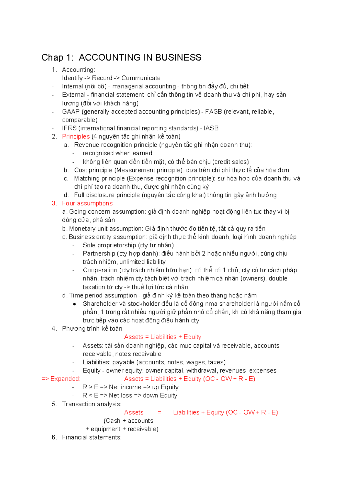 674767097-ACC 101-notes - Chap 1: ACCOUNTING IN BUSINESS 1. Accounting ...