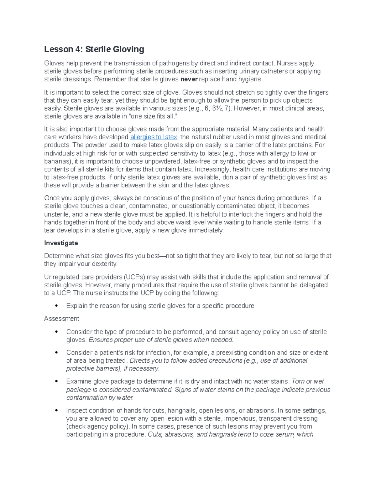 Module 2 Infection Control Lesson 4 - Lesson 4: Sterile Gloving Gloves ...