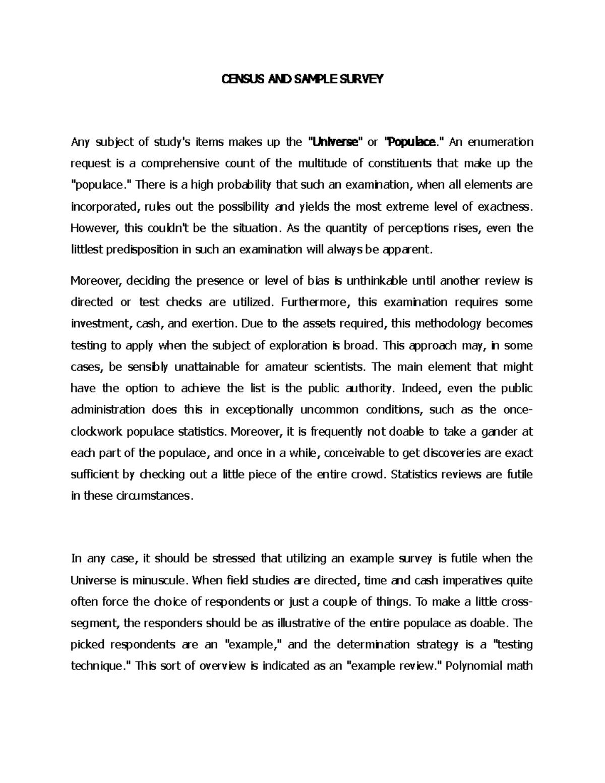 Census AND Sample Survey - CENSUS AND SAMPLE SURVEY Any subject of ...