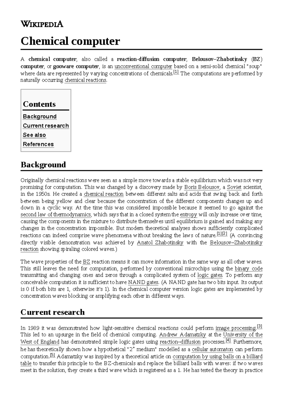 Chemical computer - [1] The computations are performed by naturally ...