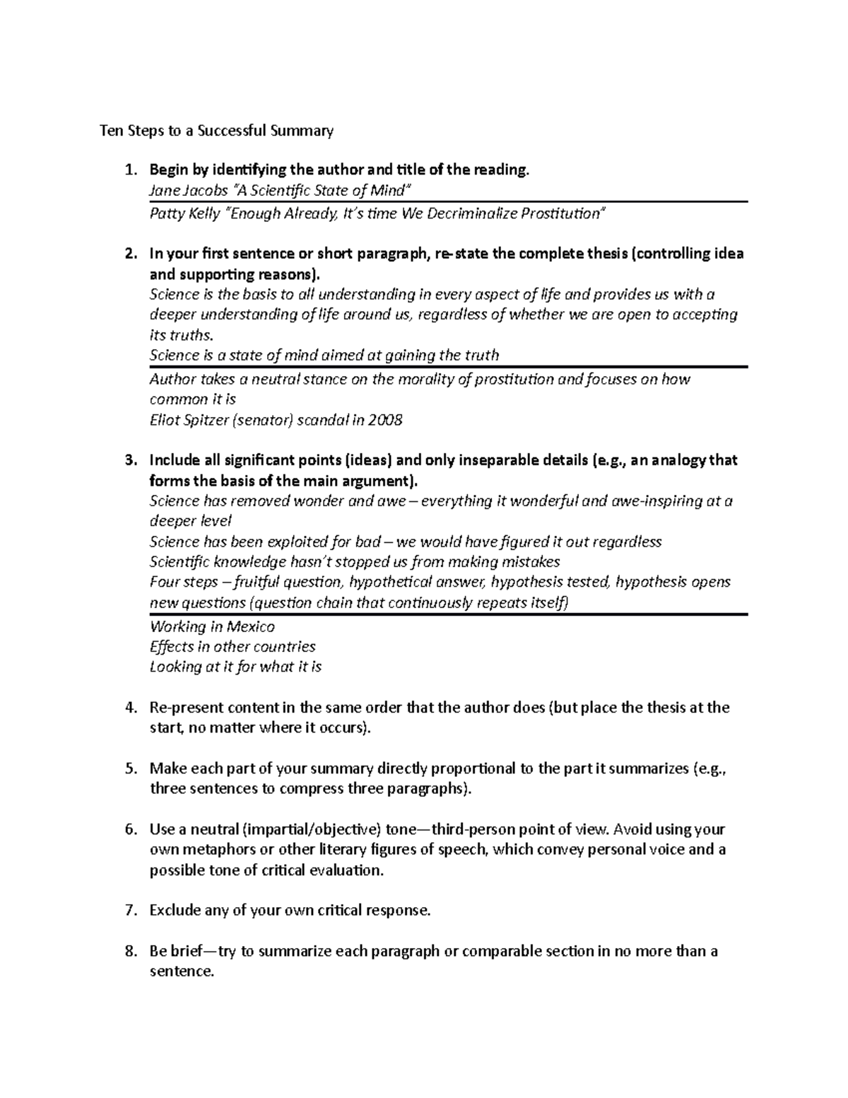 Unit 3 - Summary - Ten Steps to a Successful Summary Begin by ...
