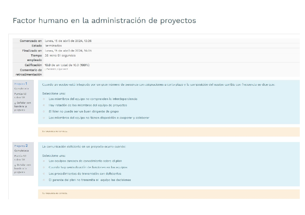 Factor humano en la administración de proyectos examen parciales 1ro y 2da semanas segunda ...