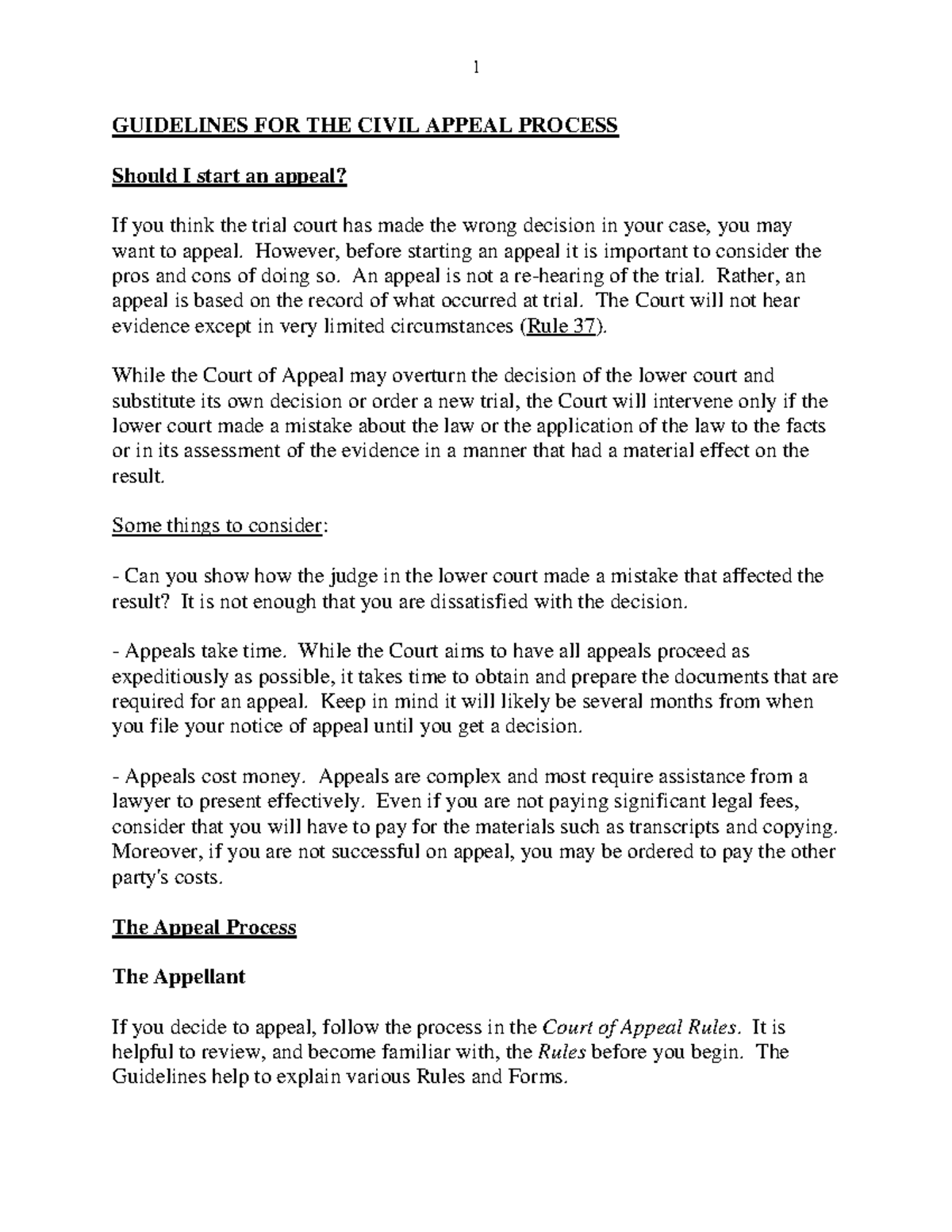 General Guideline Civil Appeal Process - GUIDELINES FOR THE CIVIL ...