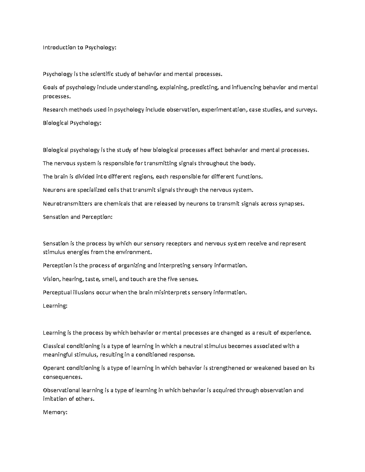 Psych - Introduction to Psychology: Psychology is the scientific study ...