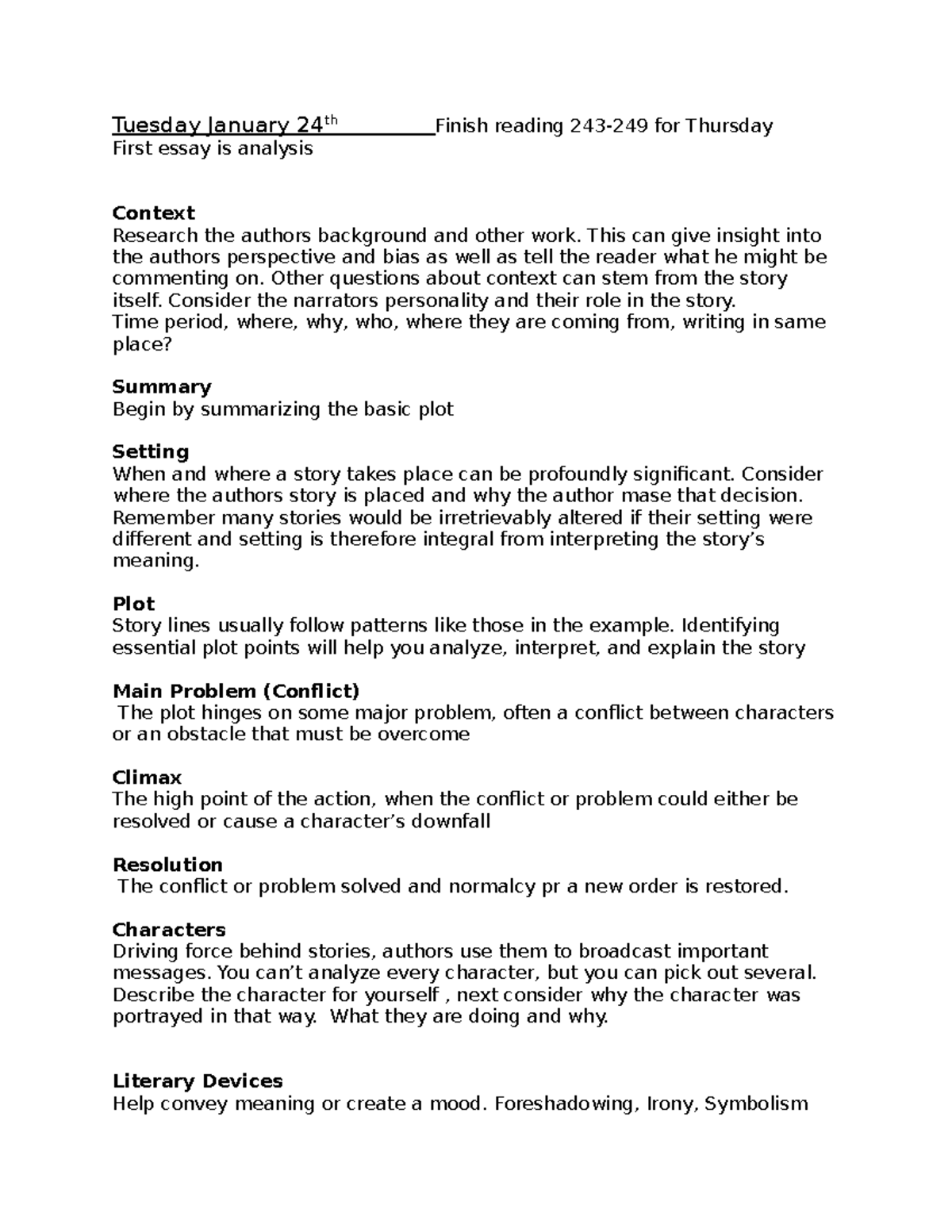 English 201- Lectiure Notes 1:24:23 - Tuesday January 24th Finish ...