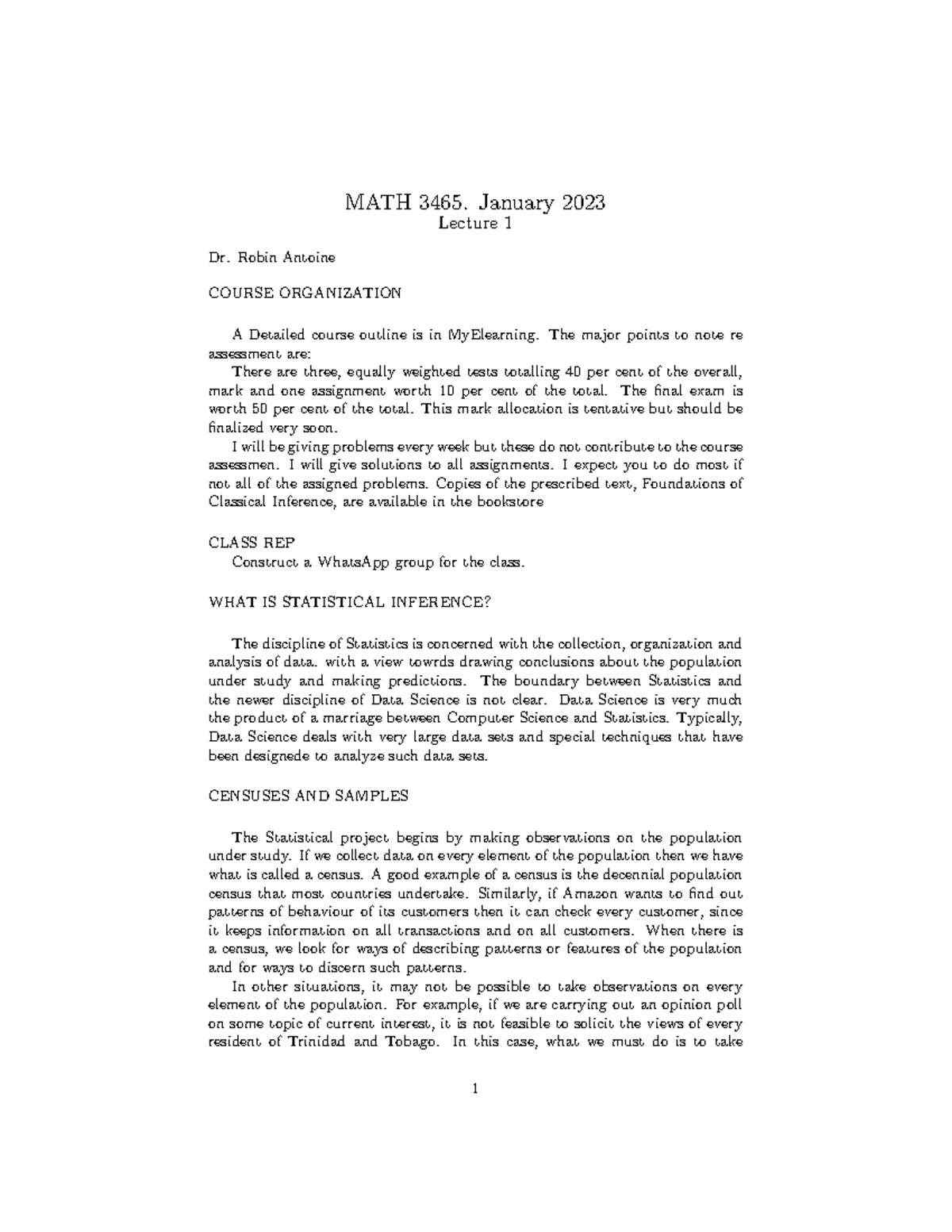 Math 3465 Lecture 1 - MATH 3465. January 2023 Lecture 1 Dr. Robin ...