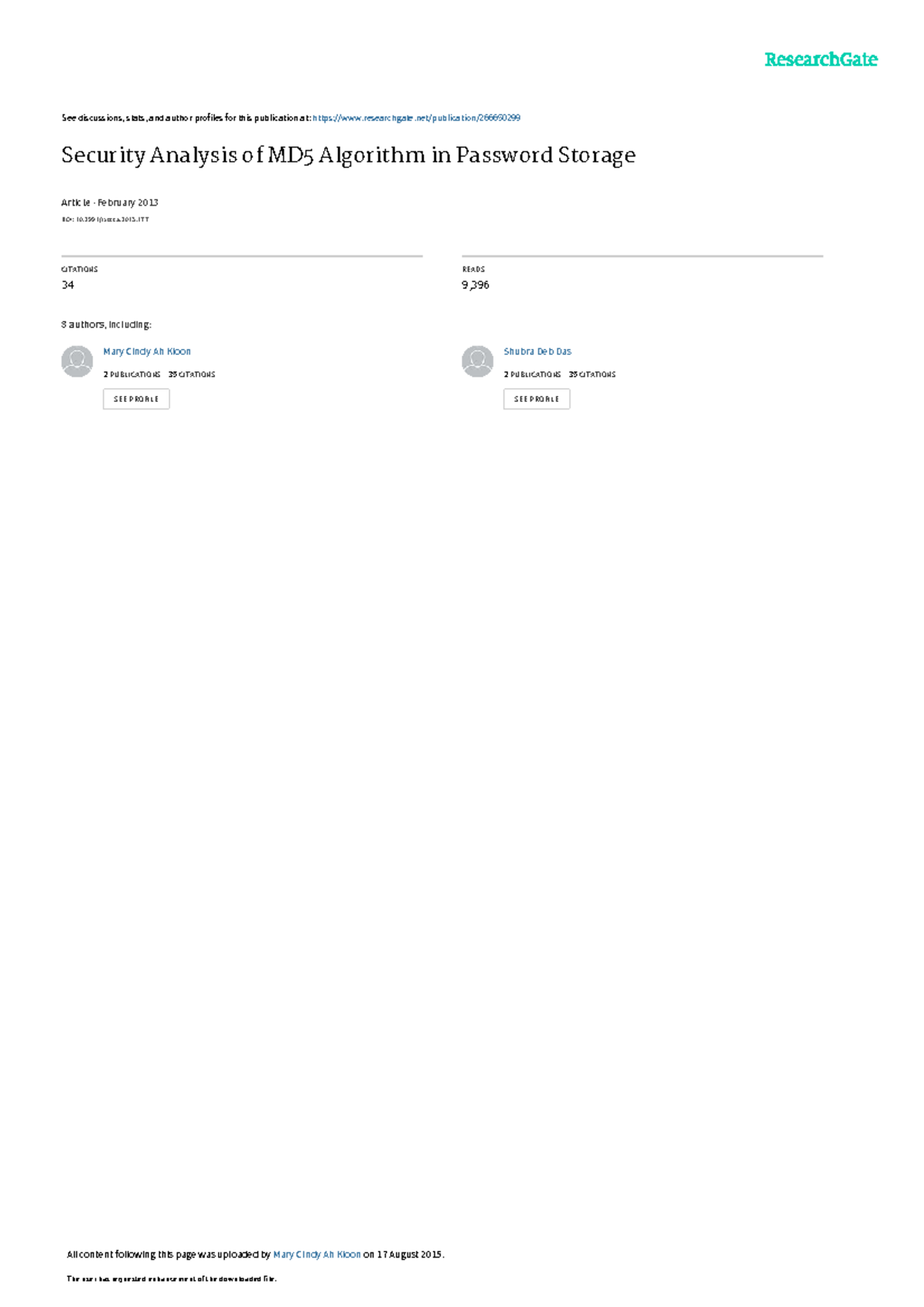 Security Analysis Of Md5 Algorithm In Password Sto See Discussions