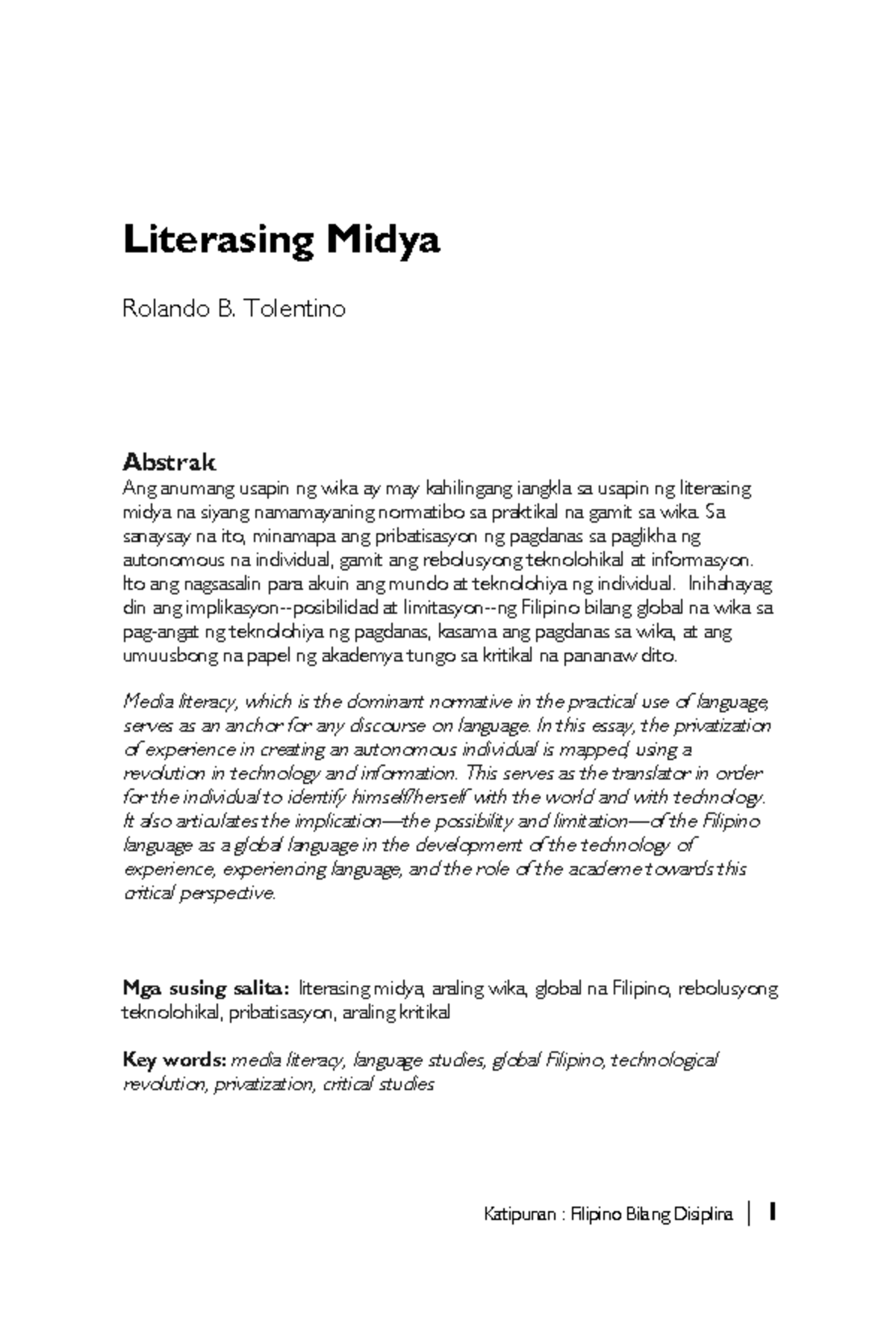 Literasing midya - Koghihhm - Literasing Midya Rolando B. Tolentino ...