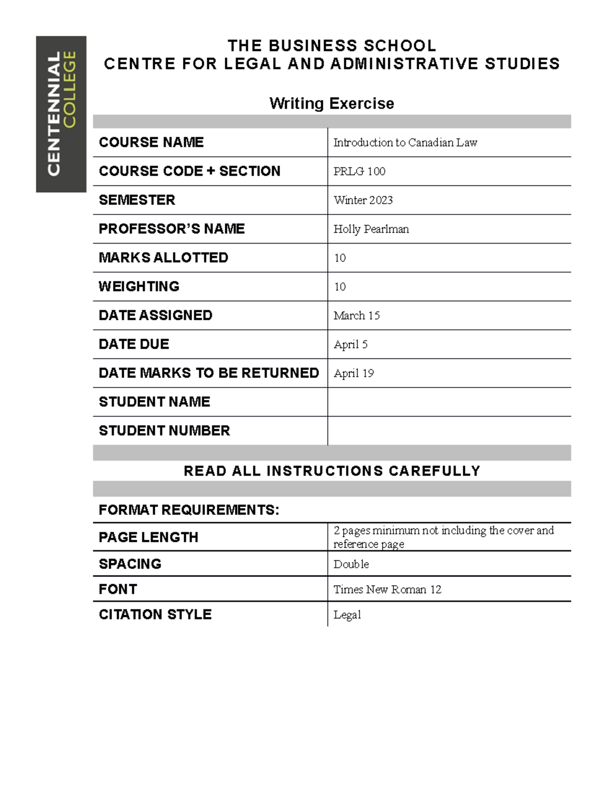 Writing Exercise property law - THE BUSINESS SCHOOL CENTRE FOR LEGAL ...