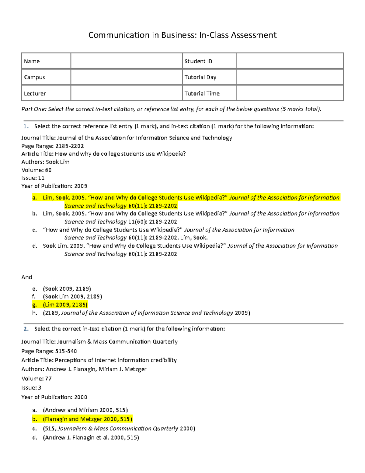 CC Sample ICA Extra - Answer Guide - Communication in Business ...