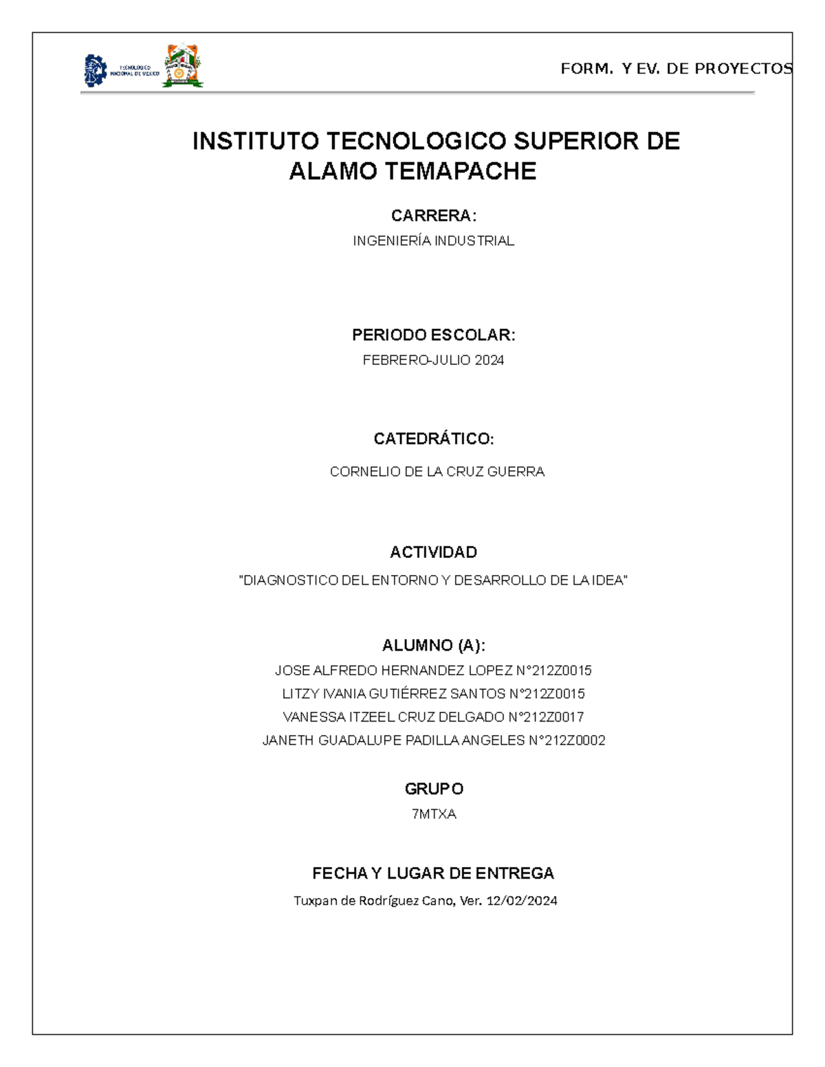 Diagnostico del enterno y desarollo de la idea - INSTITUTO TECNOLOGICO ...