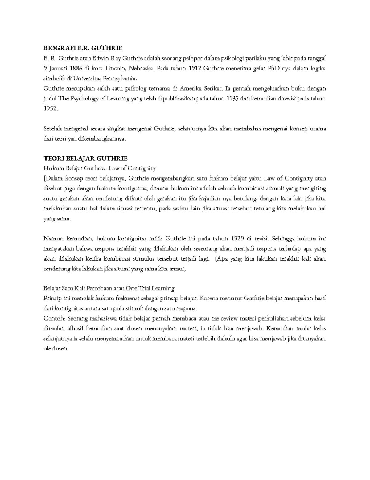 Teori Belajar E.R. Guthrie - BIOGRAFI E. GUTHRIE E. R. Guthrie atau ...