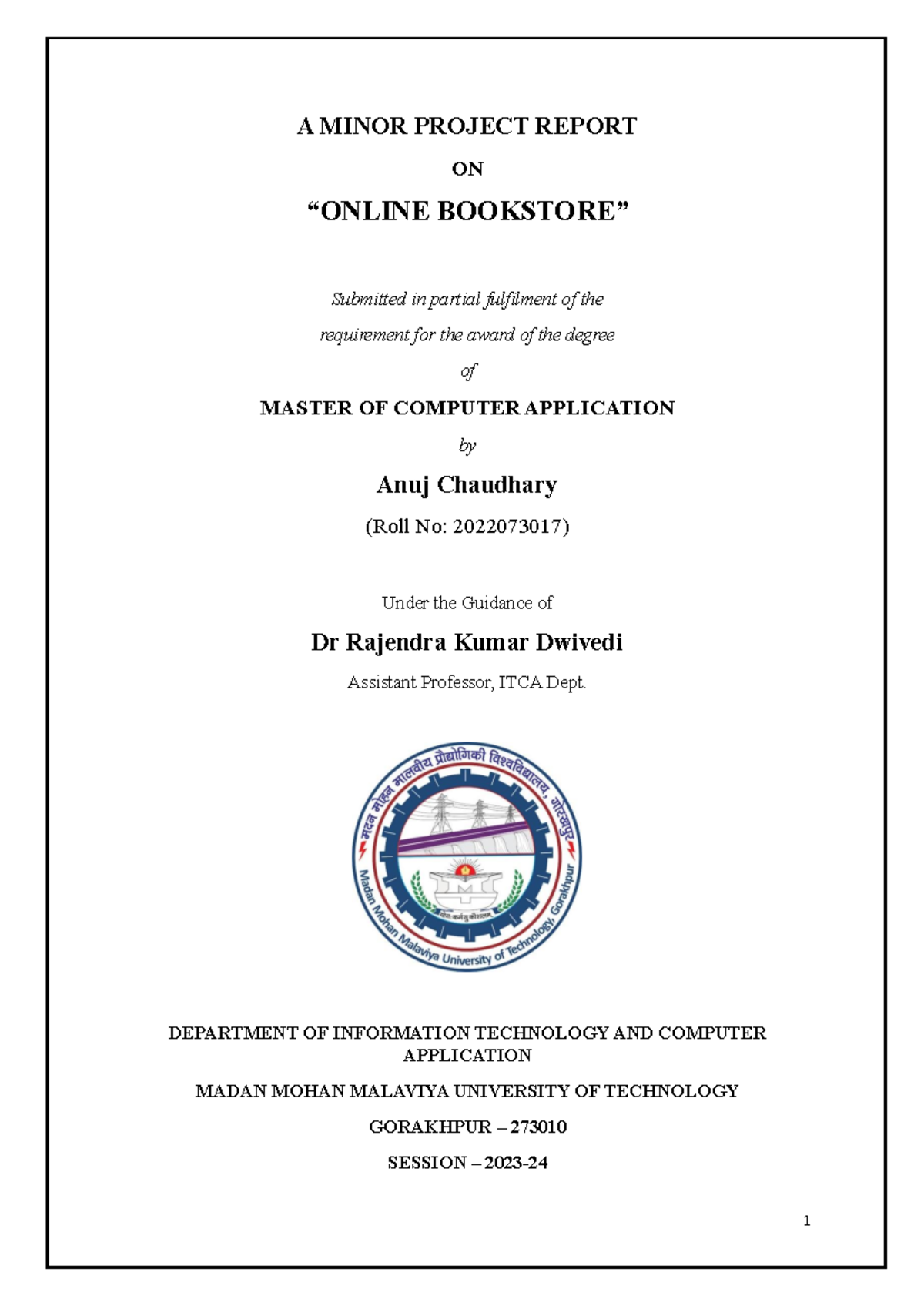 A Minor Project Report 1 - A MINOR PROJECT REPORT ON “ONLINE BOOKSTORE” Submitted in partial ...