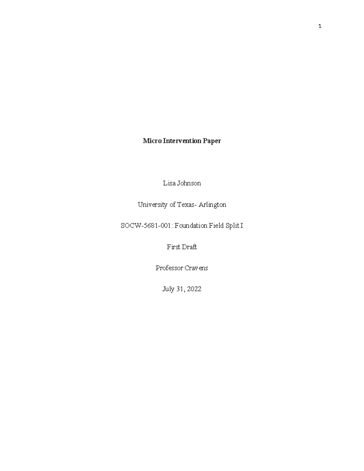 Foundational Field 4 - Micro Intervention Paper Lisa Johnson University ...