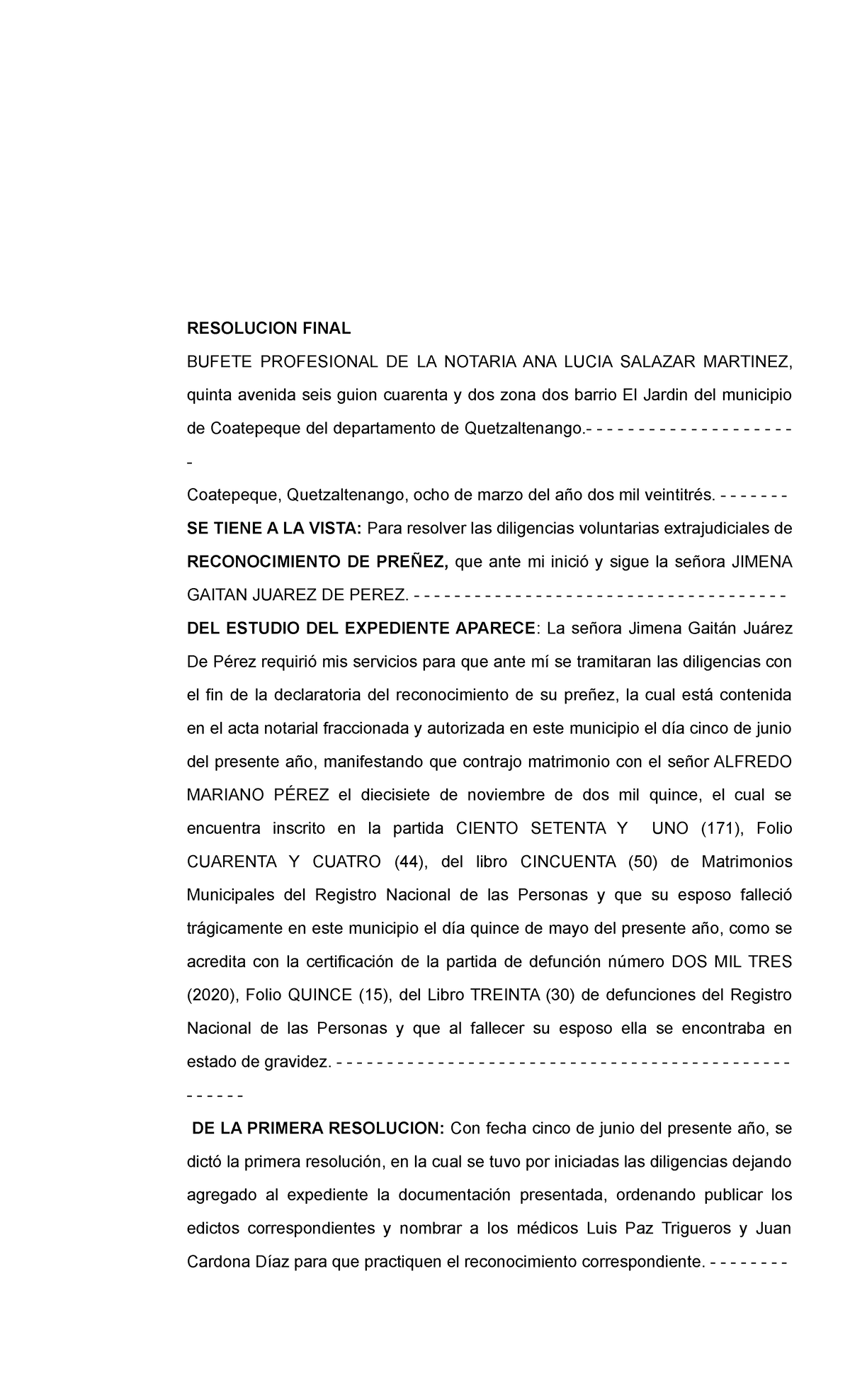 Resolucion Final - RESOLUCION FINAL BUFETE PROFESIONAL DE LA NOTARIA ...