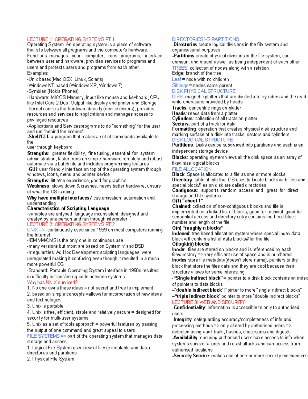 Helpsheet Websystems Summary Web Systems Lecture 1 Operating Systems Pt Operating System