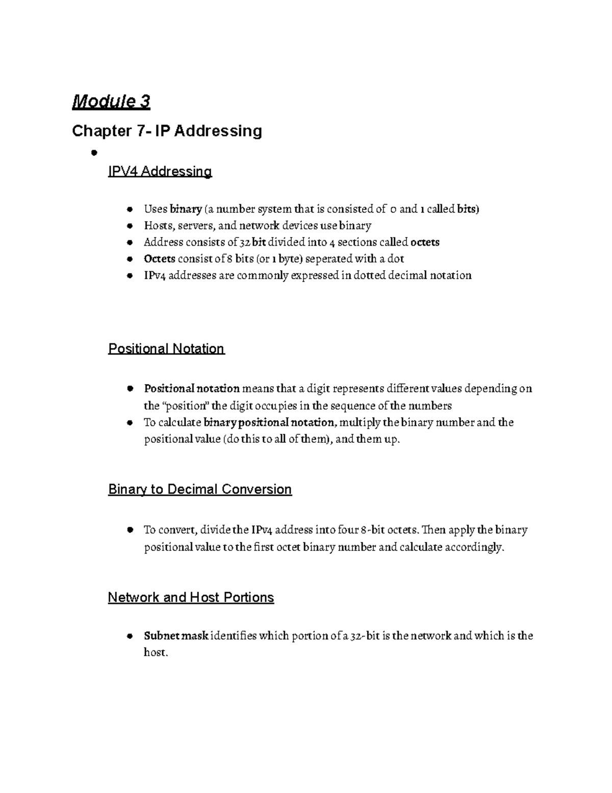 Cisco Notes - Module 3 Chapter 7- IP Addressing IPV4 Addressing Uses ...
