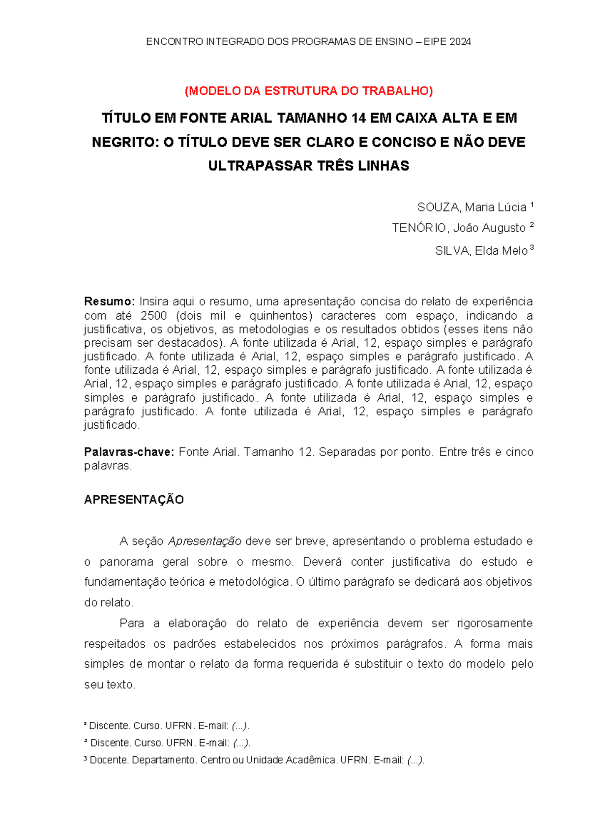 Modelo de relato de experincia - EIPE 2024 - ENCONTRO INTEGRADO DOS ...