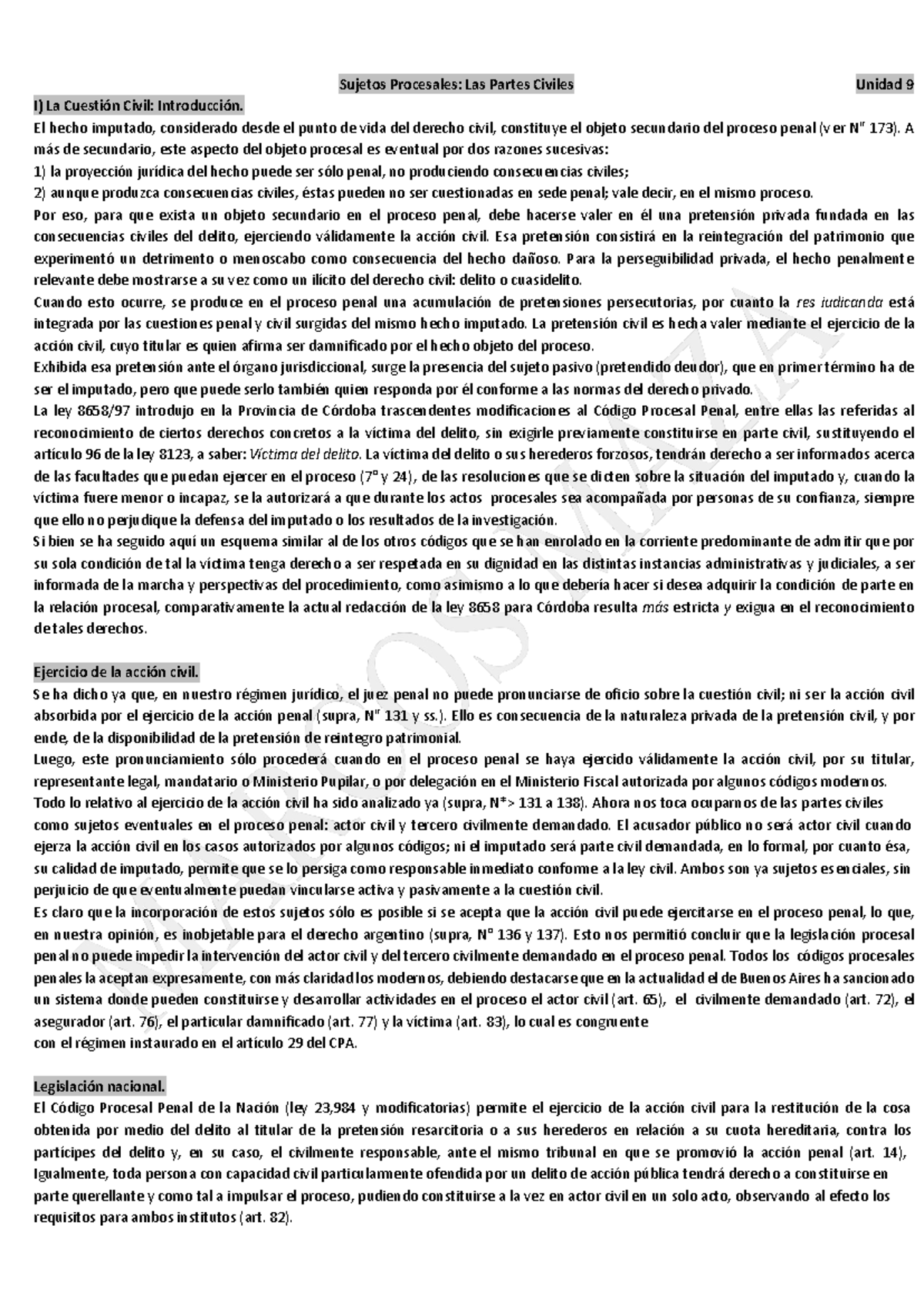 Unidad 99pp - Sujetos Procesales: Las Partes Civiles Unidad 9 I) La ...