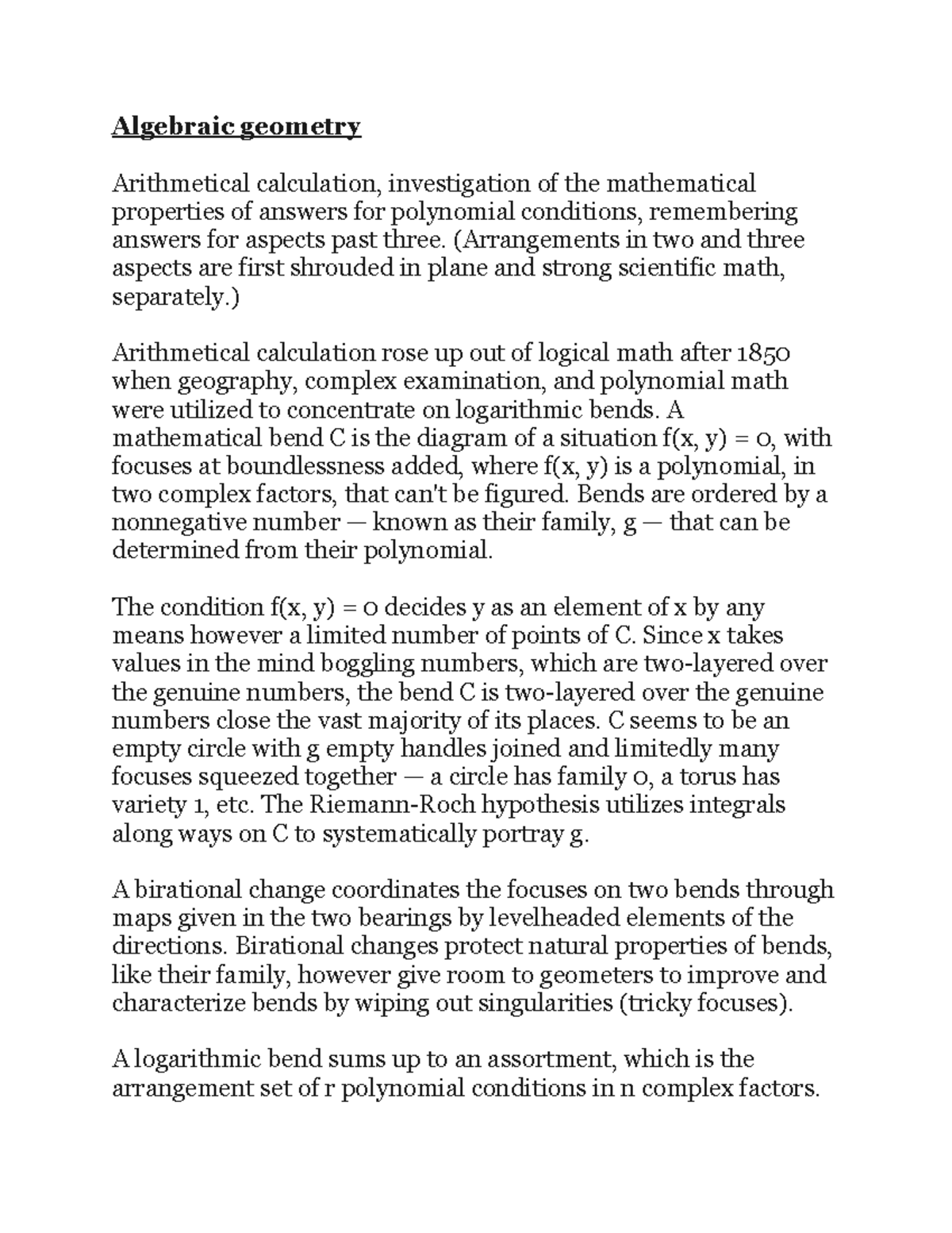 Algebraic geometry - Algebraic geometry Arithmetical calculation ...
