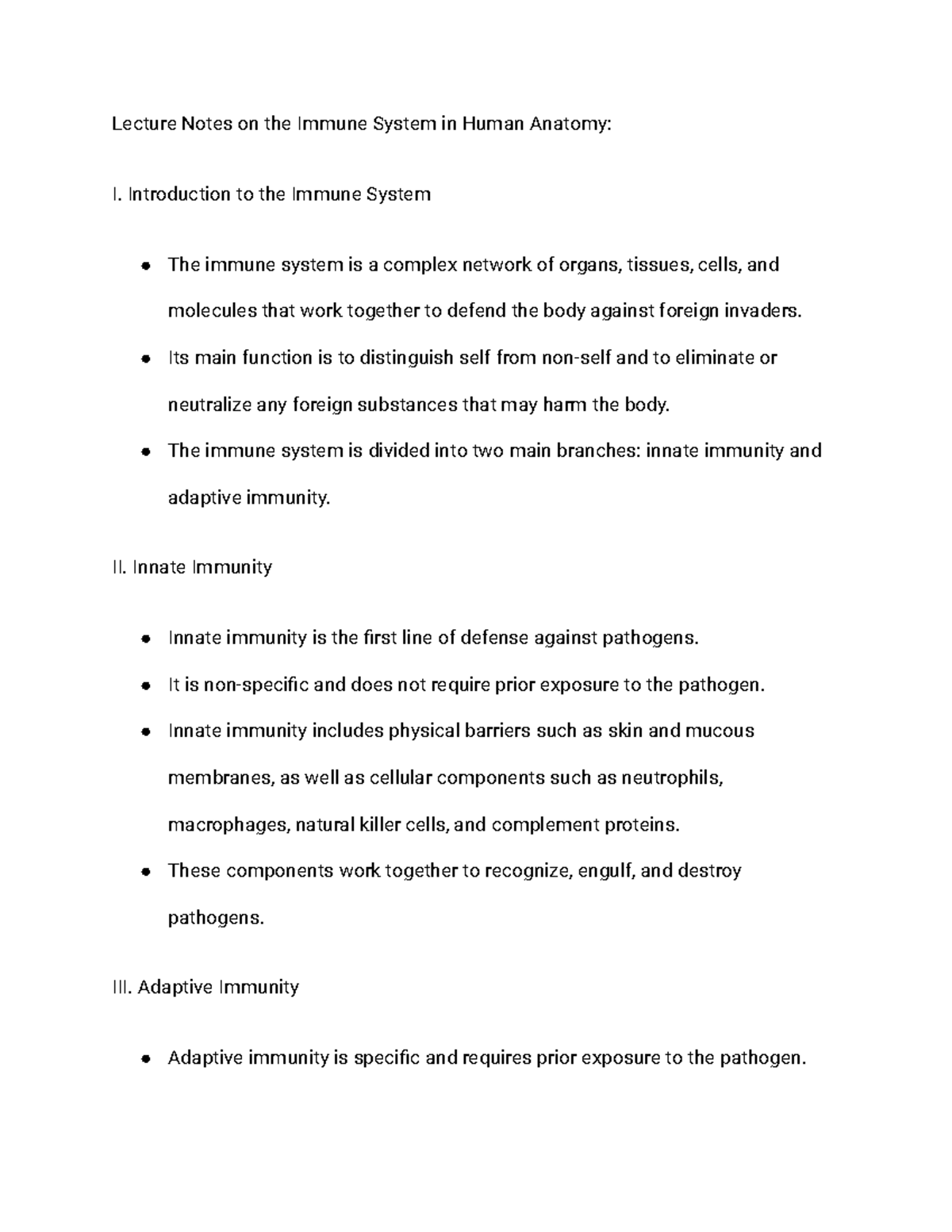 Lecture Notes on the Immune System in Human Anatomy - Introduction to ...