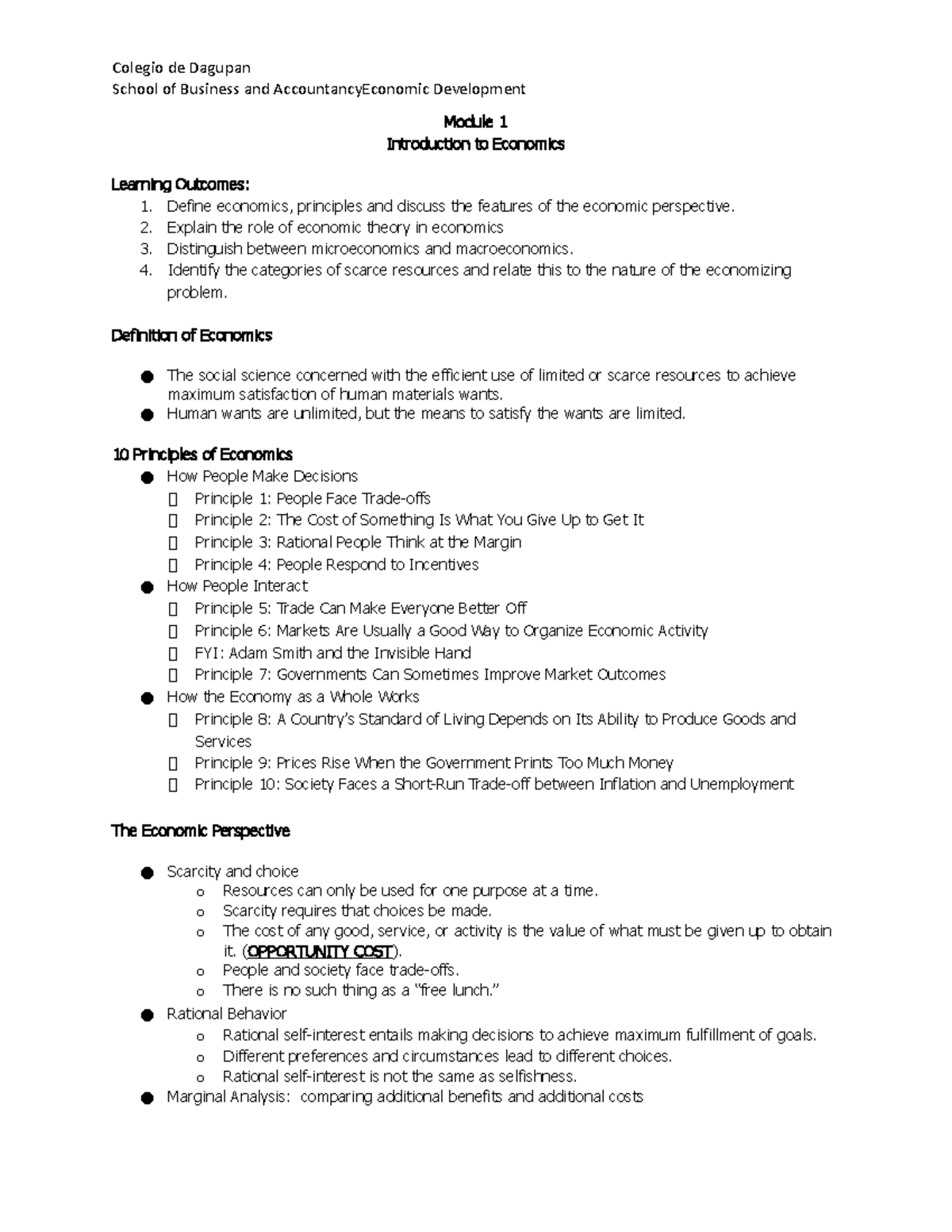 Eco Dev Module 01 - School of Business and AccountancyEconomic Development Module 1 Introduction ...