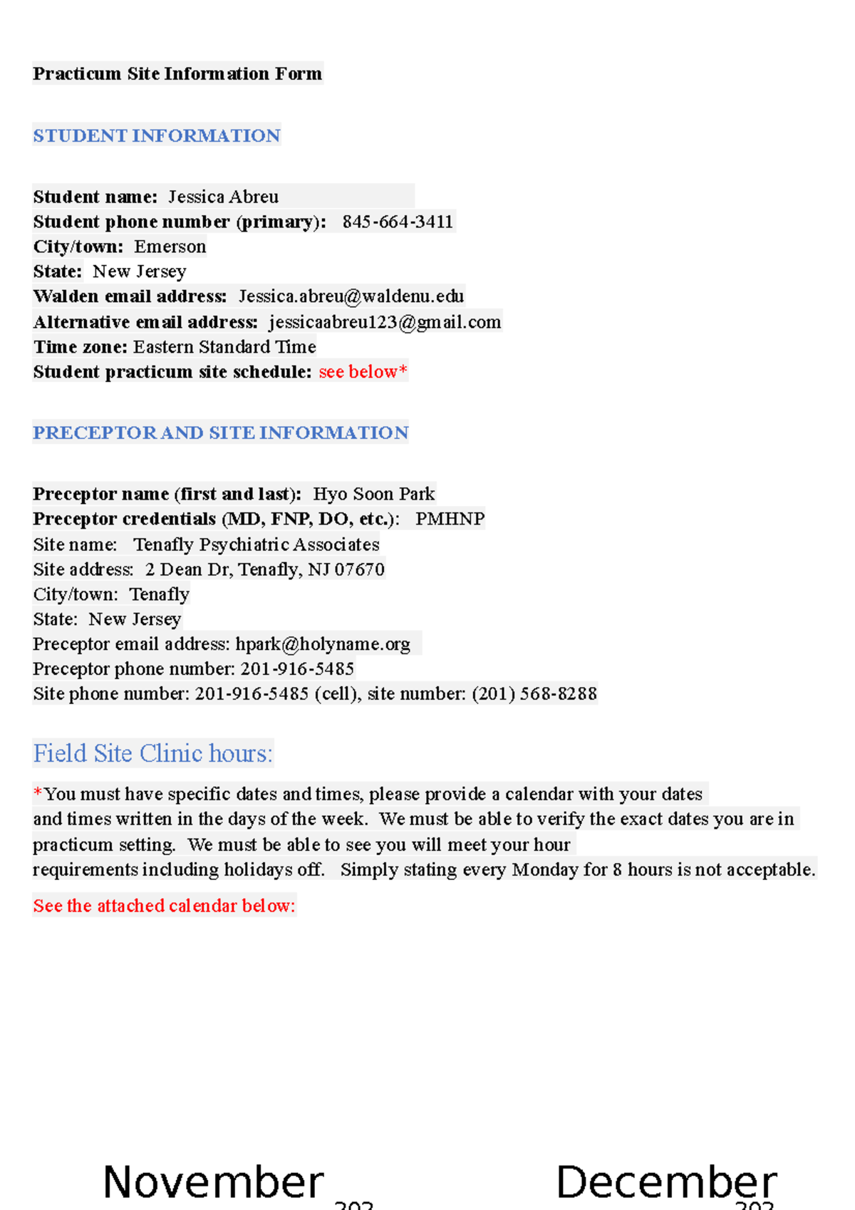 Site info preceptor form - Practicum Site Information Form STUDENT ...