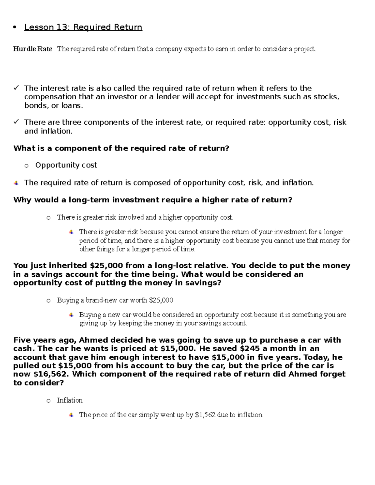 Lesson 13 Required Return - Lesson 13: Required Return Hurdle Rate The ...