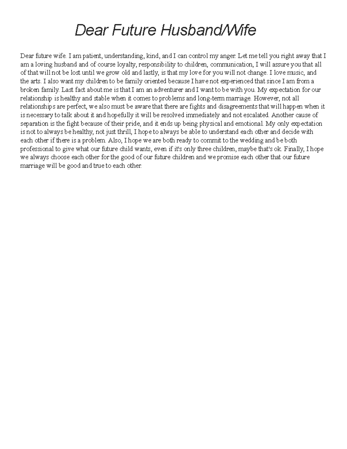 Dear Future Husband - activity - Dear Future Husband/Wife Dear future ...