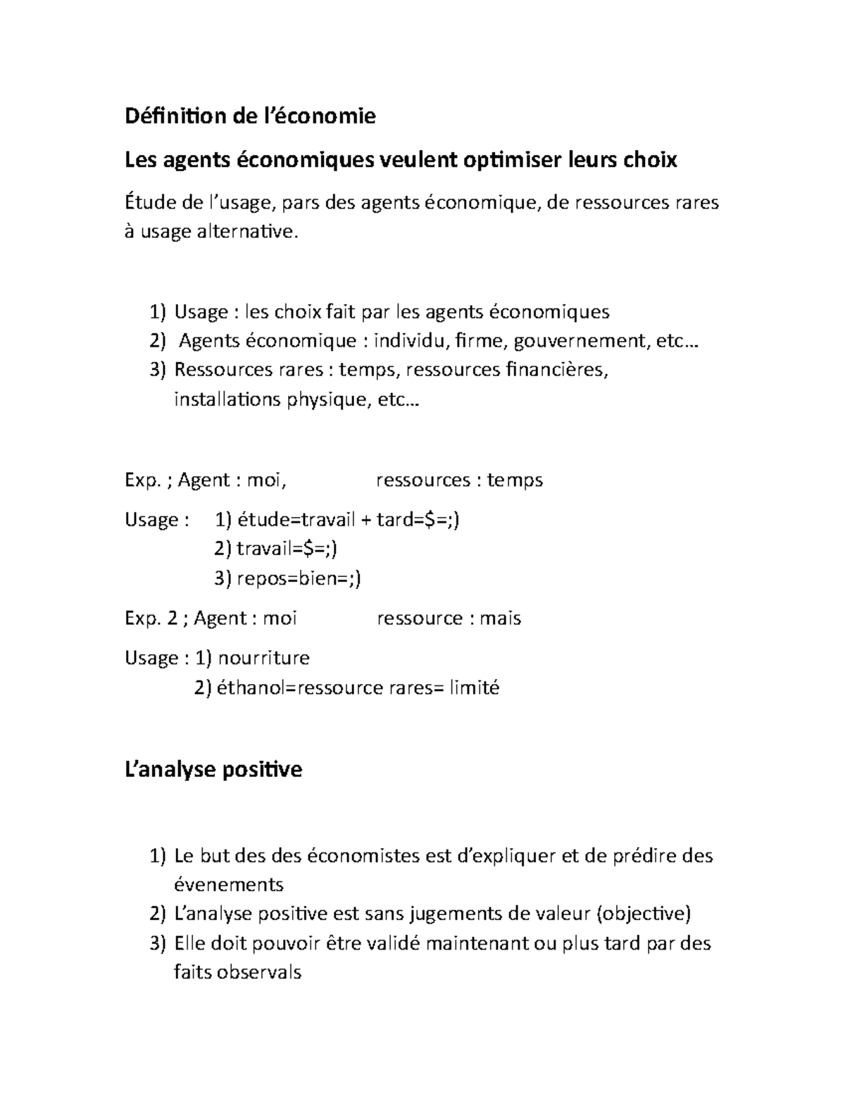 Cours 1 - REVISION AVANT INTRA - Définition de l’économie Les agents ...