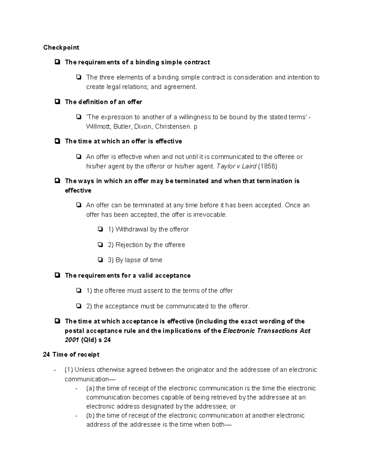 Checkpoint Q's 1 &2 - Checkpoint The requirements of a binding simple ...