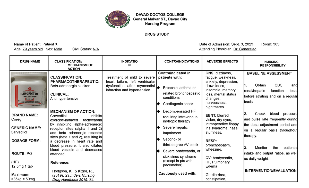 Nuevo DS ( Module 1) - DRUG STUDY - DAVAO DOCTORSCOLLEGE General Malvar ...