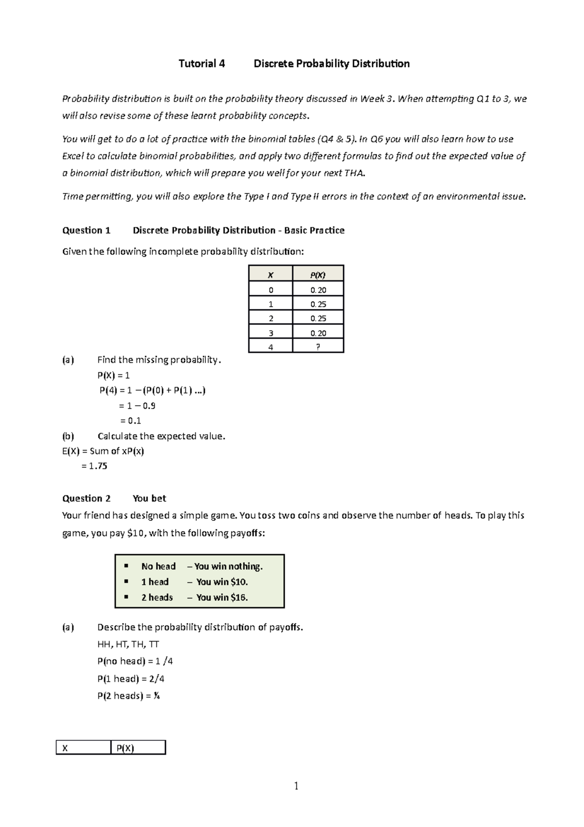 Tute 4 - Discrete Probability Distribution - Tutorial 4 Discrete Probability Distribution - Studocu