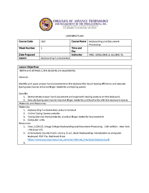 Keyboarding and Document Processing-Syllabus - COURSE SYLLABUS IN ...