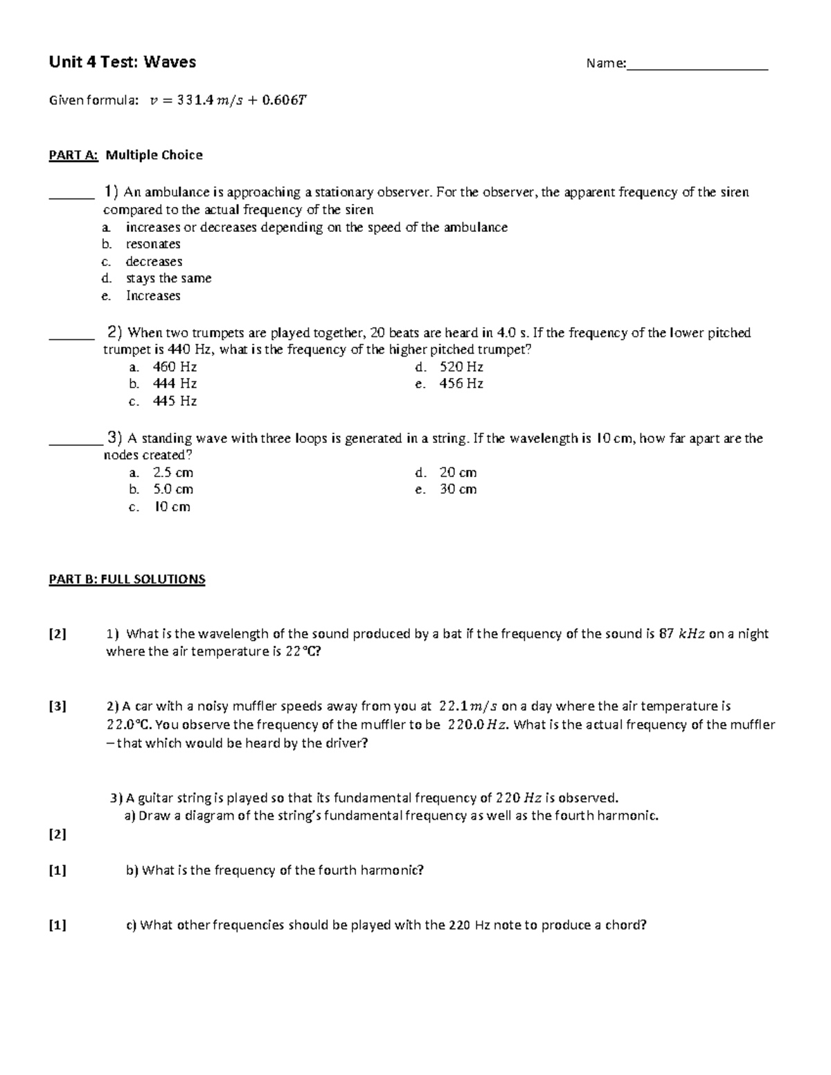 22 Unit 4 Test 2021 Test - Waves - Unit 4 Test: Waves Name ...