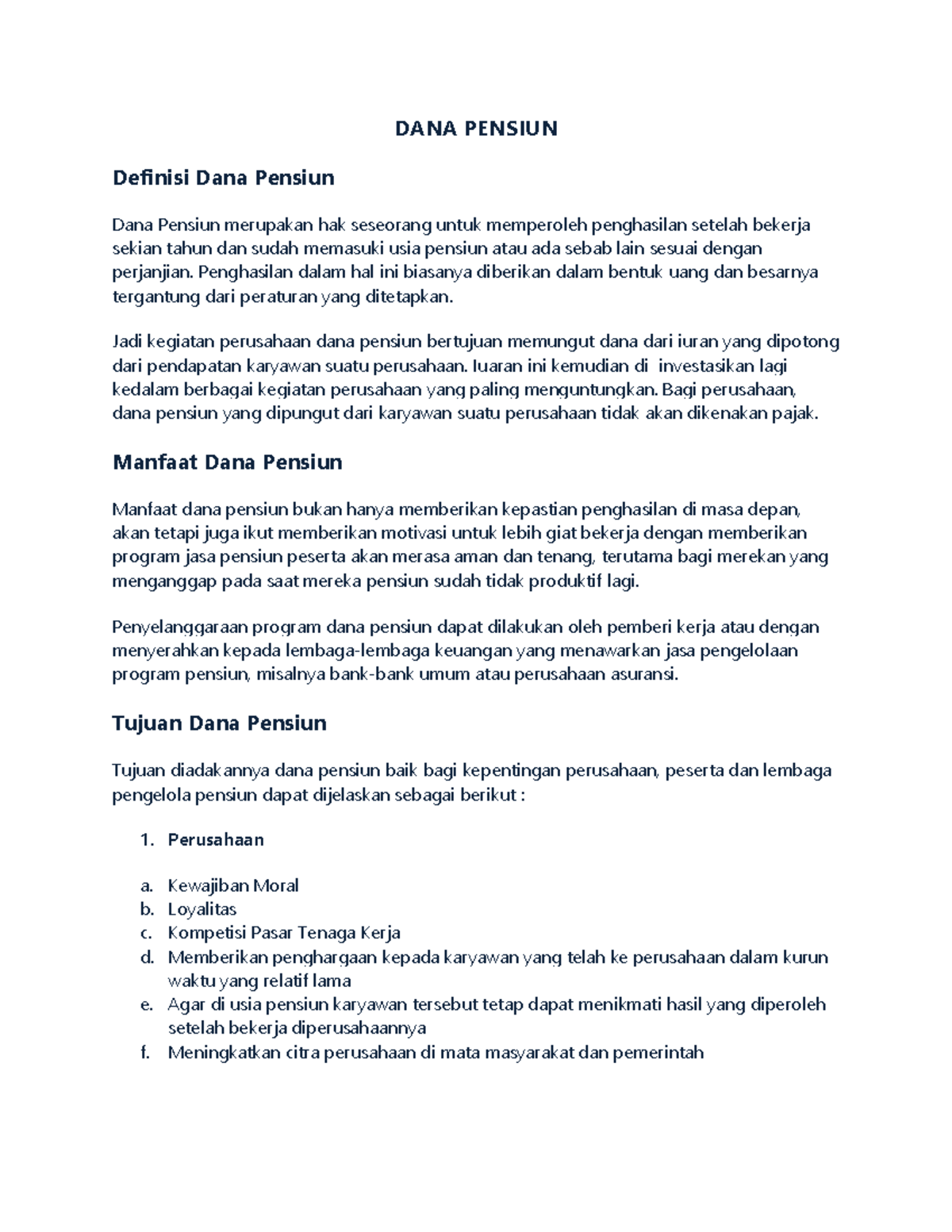 Ringkasan Dana Pensiun - DANA PENSIUN Definisi Dana Pensiun Dana ...