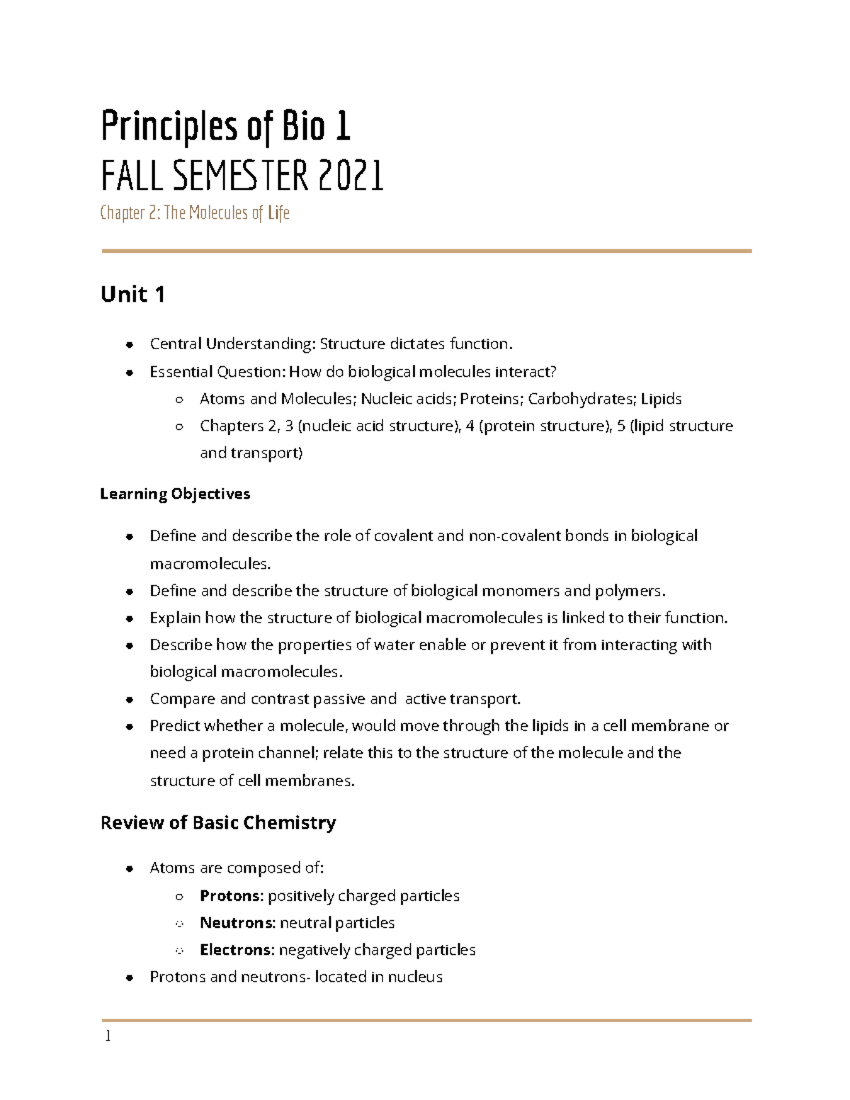 POB1 Chapter 2 - A review of basic chemistry in order to understand the ...