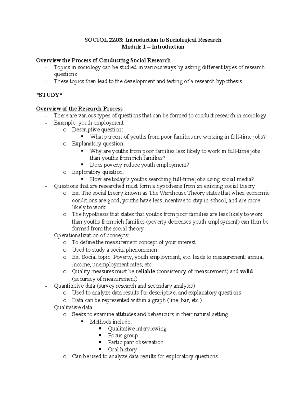 Sociol 2Z03 - Module 1 - SOCIOL 2Z03: Introduction to Sociological ...