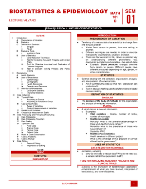 Biostatistics and Epidemiology Lecture Notes - BIOSTATISTICS ...